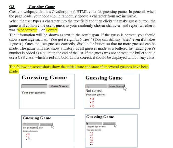Solved 03 Guessing Game Create a webpage that has JavaScript | Chegg.com
