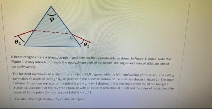 Solved A beam of light enters a triangular prism and exits | Chegg.com