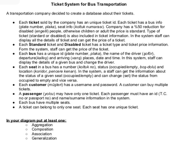 Ticket System for Bus Transportation A transportation | Chegg.com