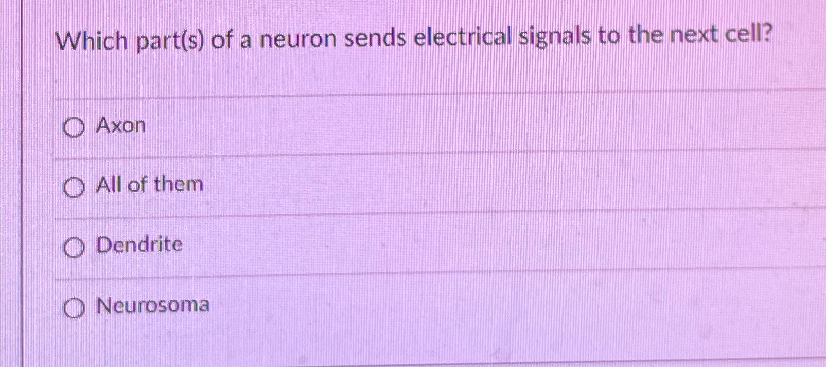 Solved Which part(s) ﻿of a neuron sends electrical signals | Chegg.com