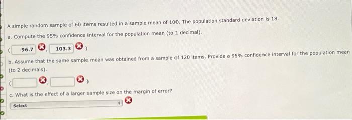 Solved A simple random sample of 60 items resulted in a | Chegg.com