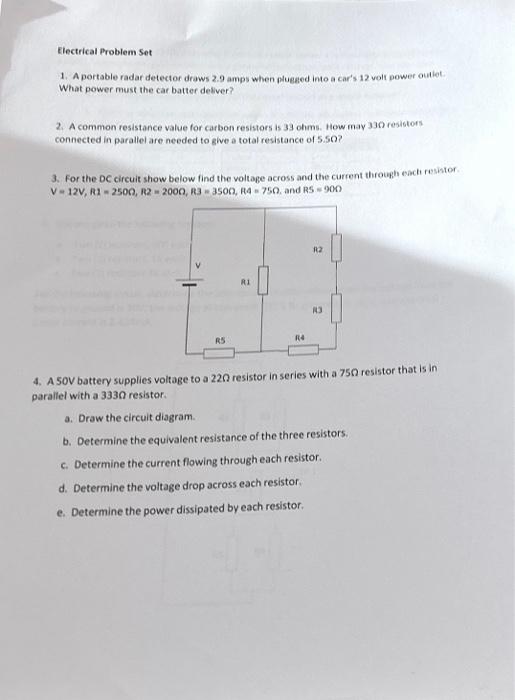 Electrical Problem Set 1. A portable radar detector | Chegg.com