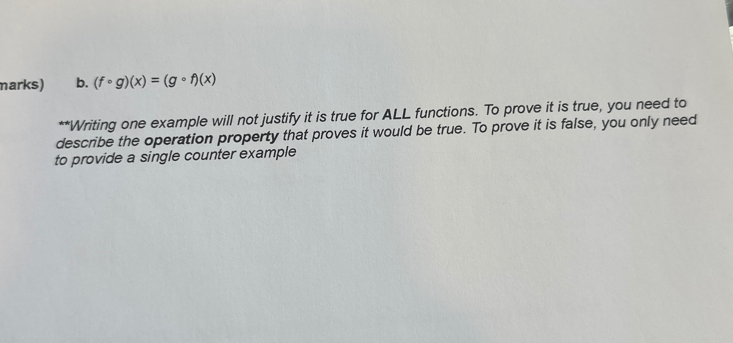 Solved narks)b. (f@g)(x)=(g@f)(x)**Writing one example will | Chegg.com
