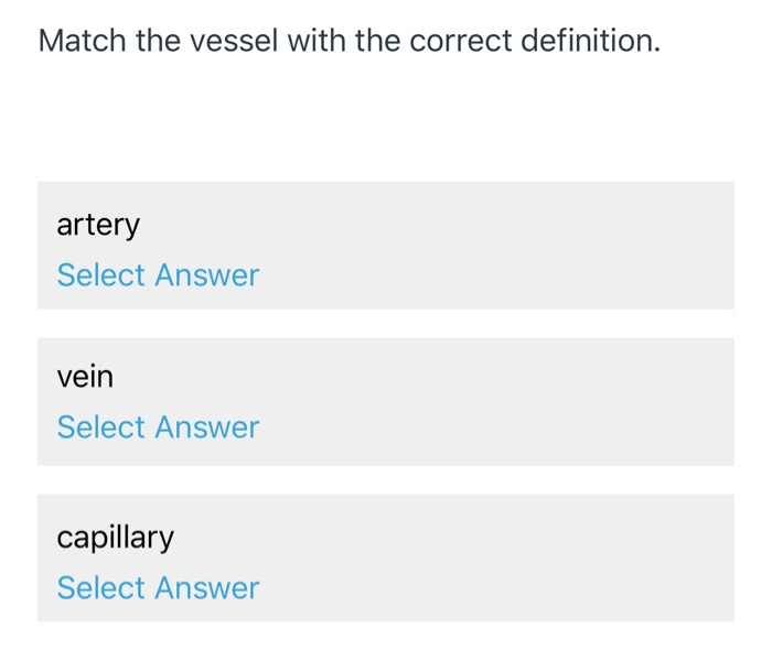 Solved Match the vessel with the correct definition. artery | Chegg.com
