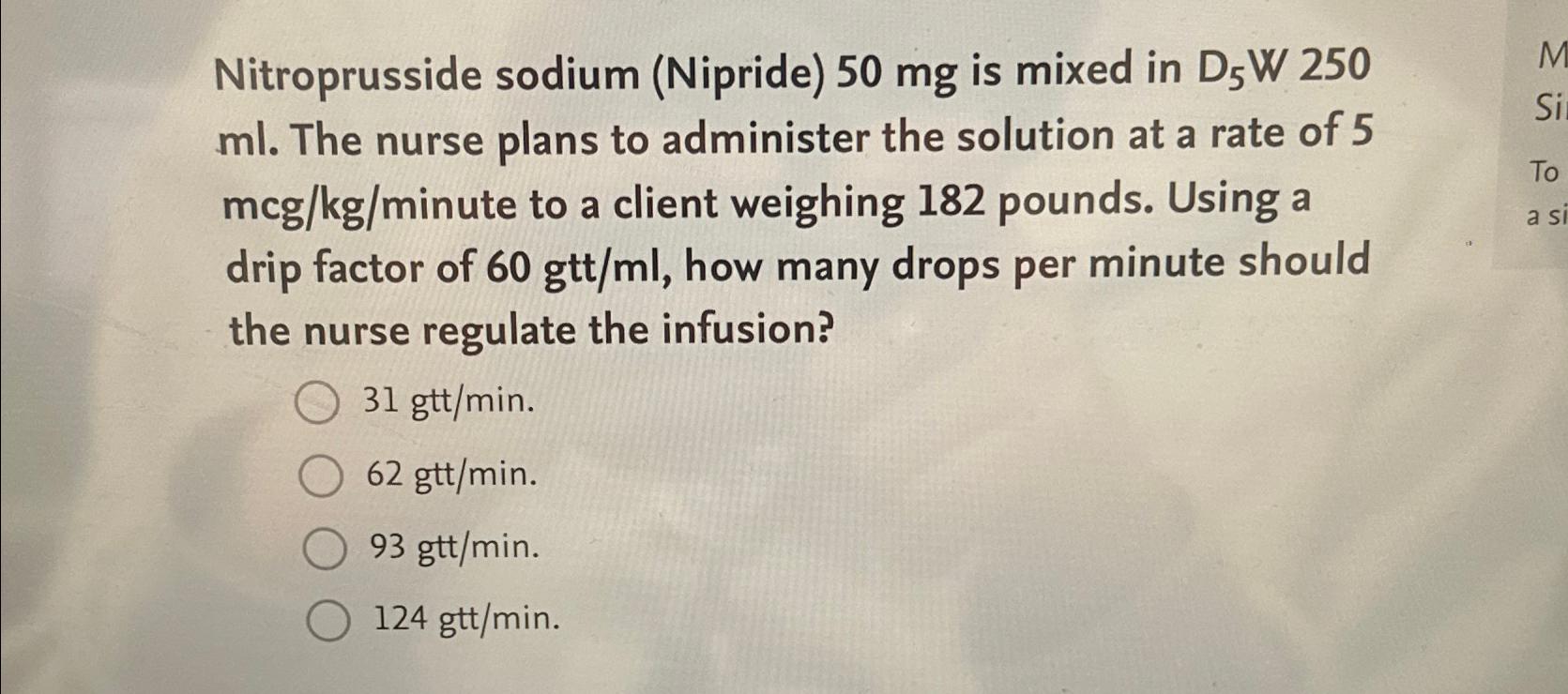 Solved Nitroprusside sodium (Nipride) 50mg ﻿is mixed in | Chegg.com
