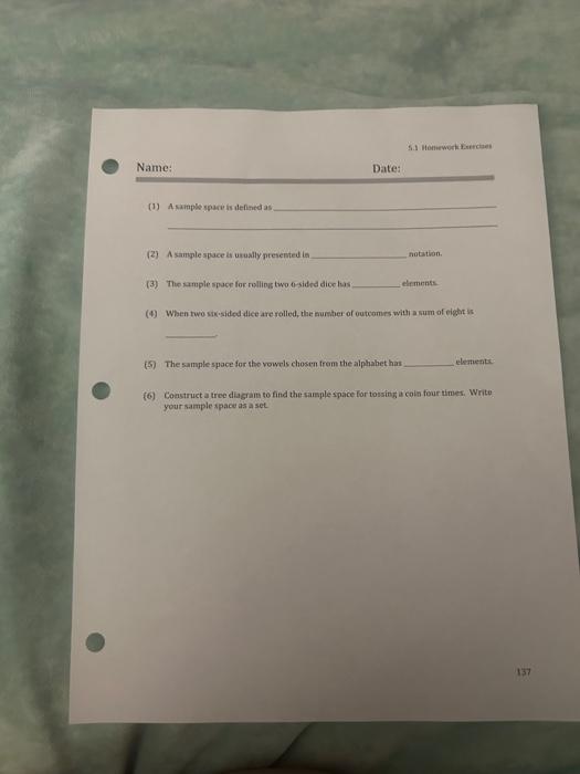 Solved Name: Date: (1) A permutation is defised as (2) In | Chegg.com