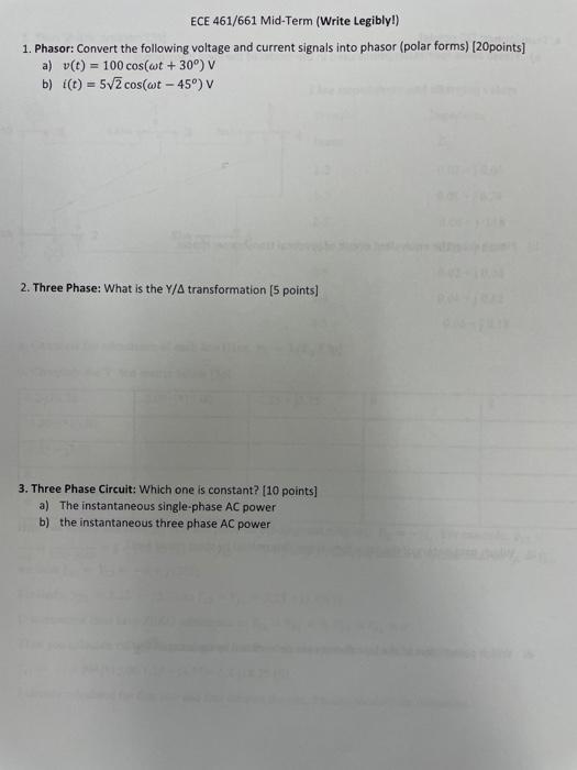 Solved 1. Phasor: Convert the following voltage and current | Chegg.com