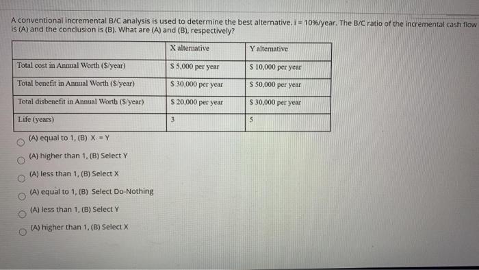 Solved A conventional incremental B/C analysis is used to | Chegg.com
