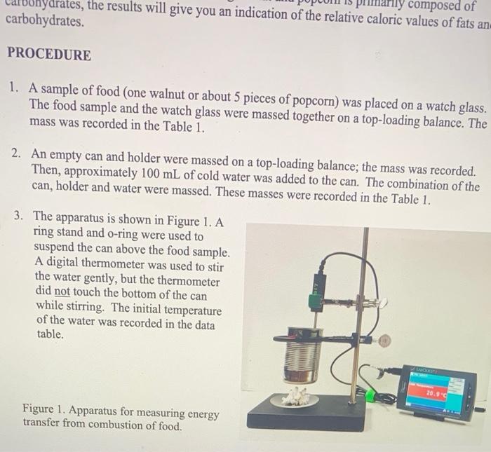 Solved Calorimetry and the Energy Content or Foods Adapted | Chegg.com