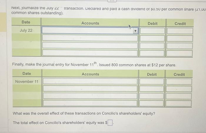 Solved common shares outstanding). Finally, make the journal | Chegg.com