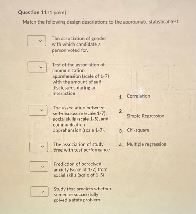 Solved Question 11 (1 point) Match the following design | Chegg.com