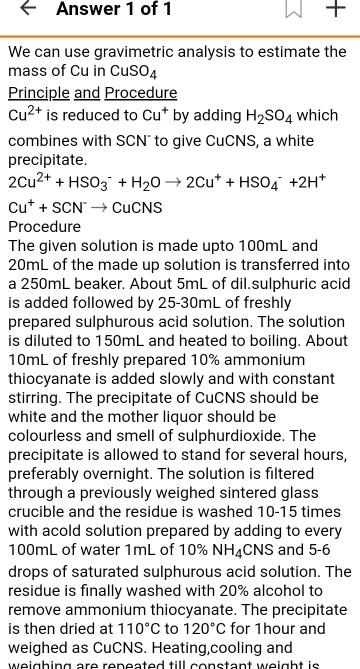 Solved Answer 1 of 1 W + We can use gravimetric analysis to | Chegg.com