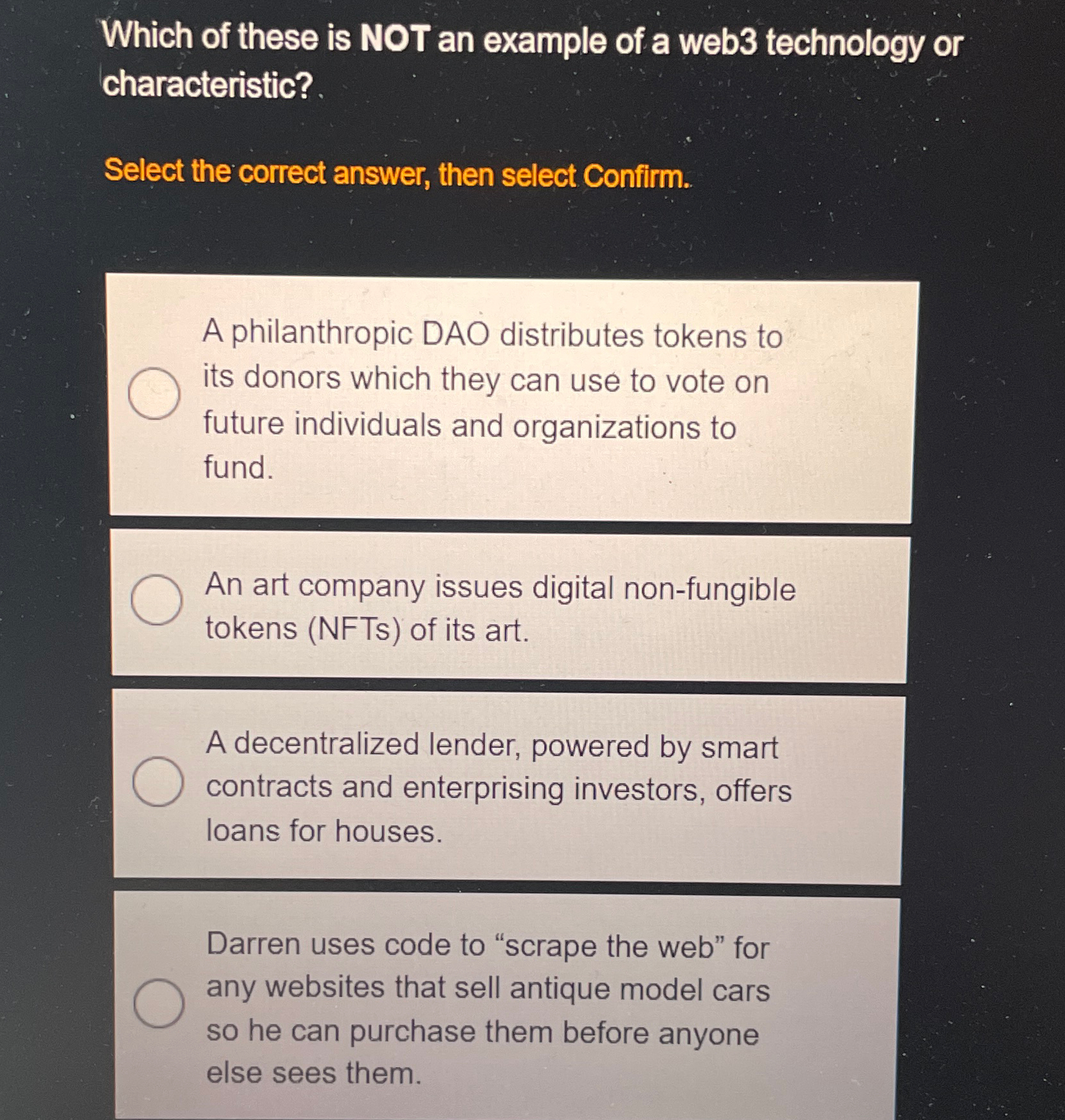Solved Which of these is NOT an example of a web3 | Chegg.com