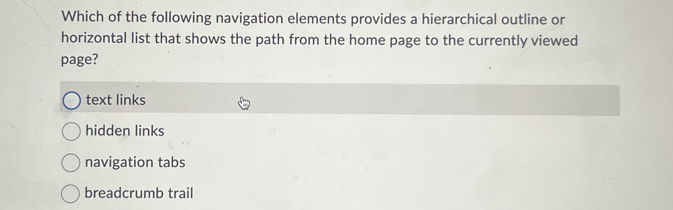 Solved Which of the following navigation elements provides a | Chegg.com