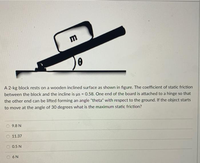 Solved A 2-kg block rests on a wooden inclined surface as | Chegg.com