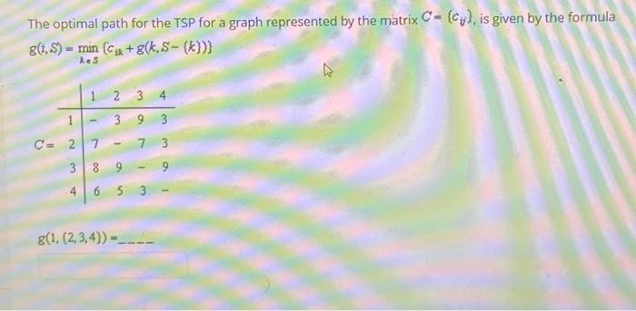 Solved The optimal path for the TSP for a graph represented | Chegg.com