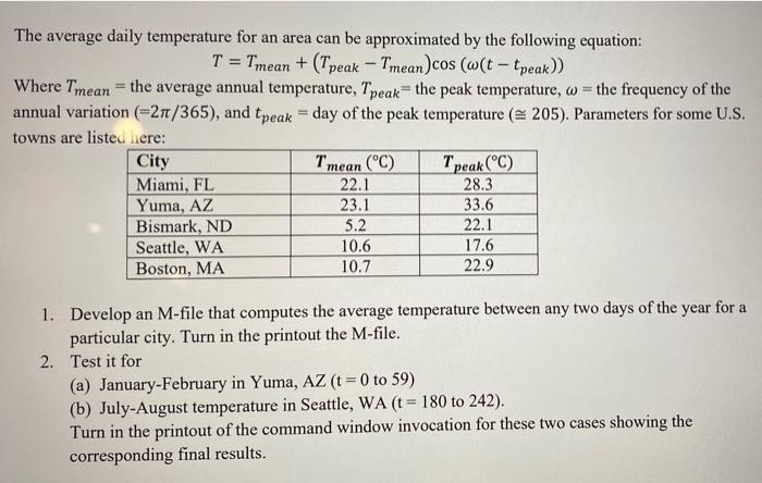 Solved The average daily temperature for an area can be | Chegg.com