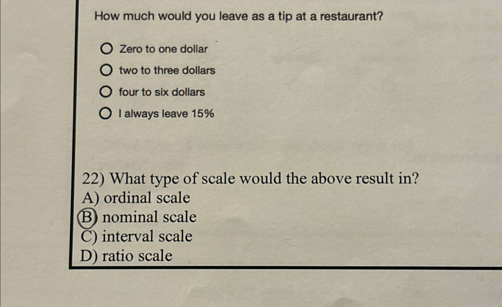 Solved How much would you leave as a tip at a | Chegg.com