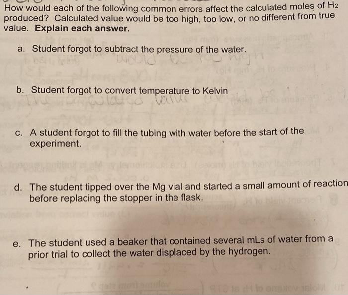 Solved How would each of the following common errors affect | Chegg.com