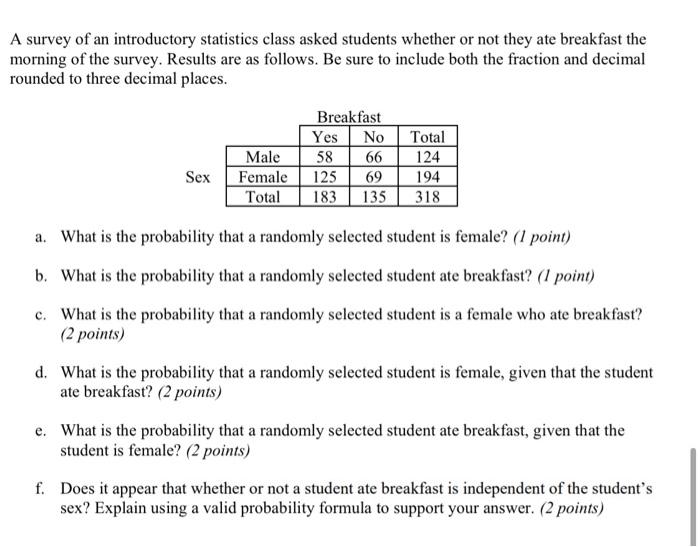 Solved A survey of an introductory statistics class asked | Chegg.com