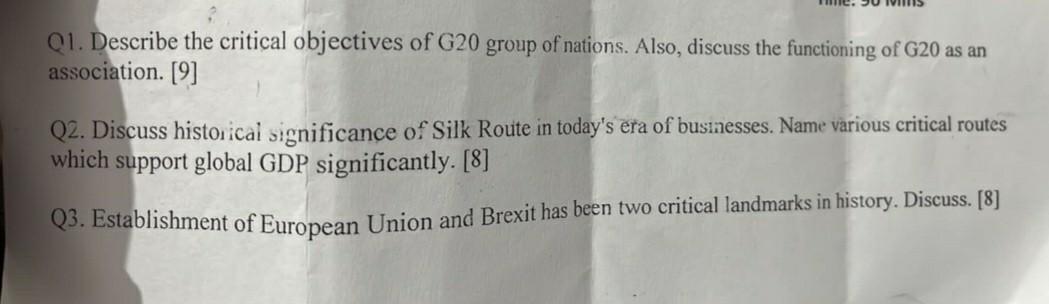 Solved Q1. Describe the critical objectives of G20 group of | Chegg.com