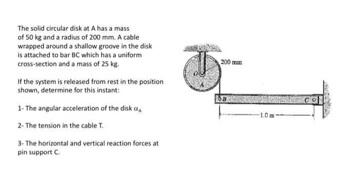 Solved The solid circular disk at A has a mass of 50 kg and | Chegg.com