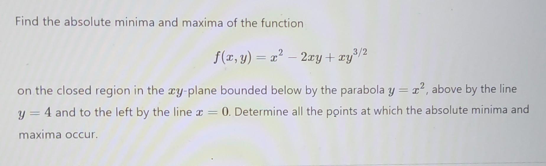Solved Find the absolute minima and maxima of the function | Chegg.com