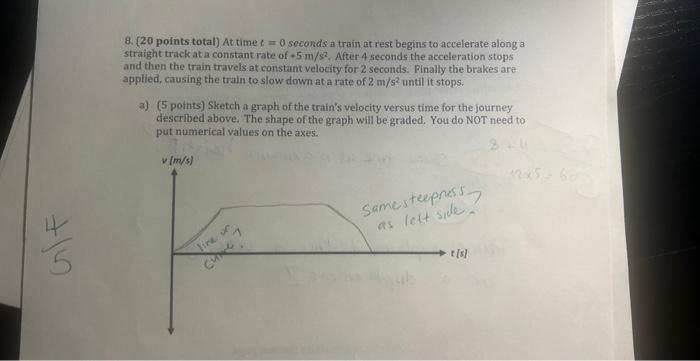 Solved 8. (20 points total) At time c=0 seconds a train at | Chegg.com