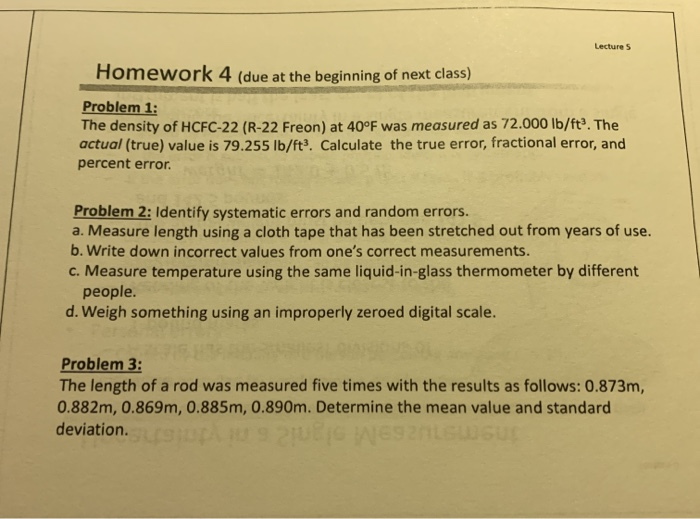 Solved Lecture 5 Homework 4 (due at the beginning of next | Chegg.com