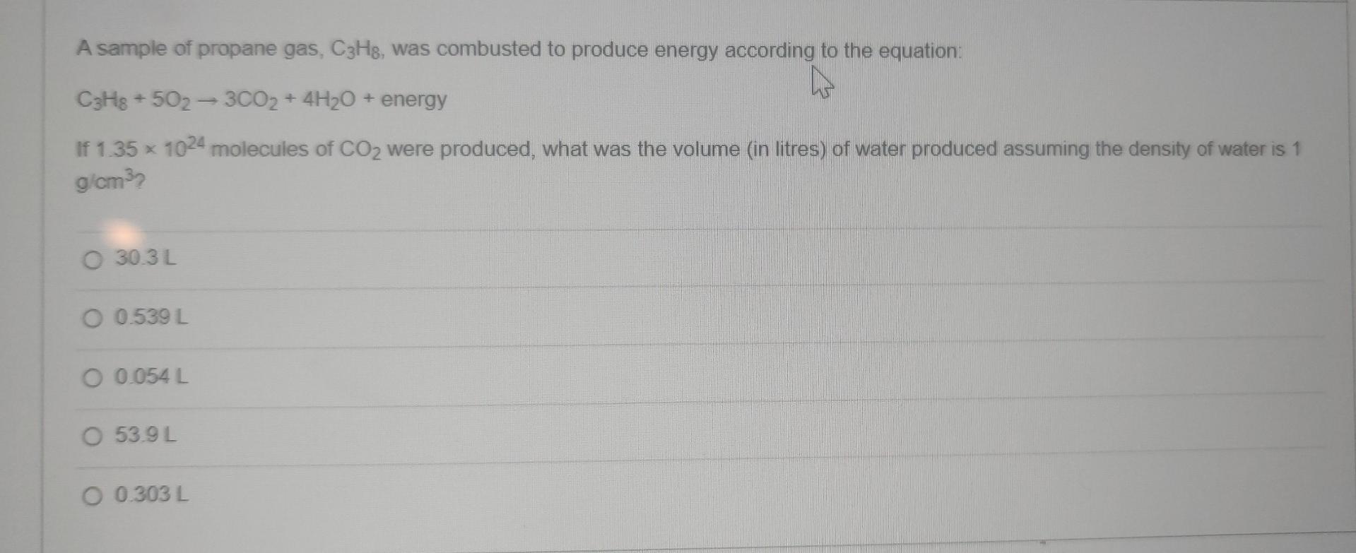 Solved A sample of propane gas, C3H8, was combusted to | Chegg.com