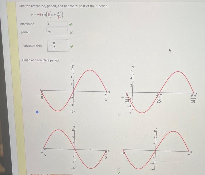 Solved Find the amplitude, period, and horizontal shift of | Chegg.com