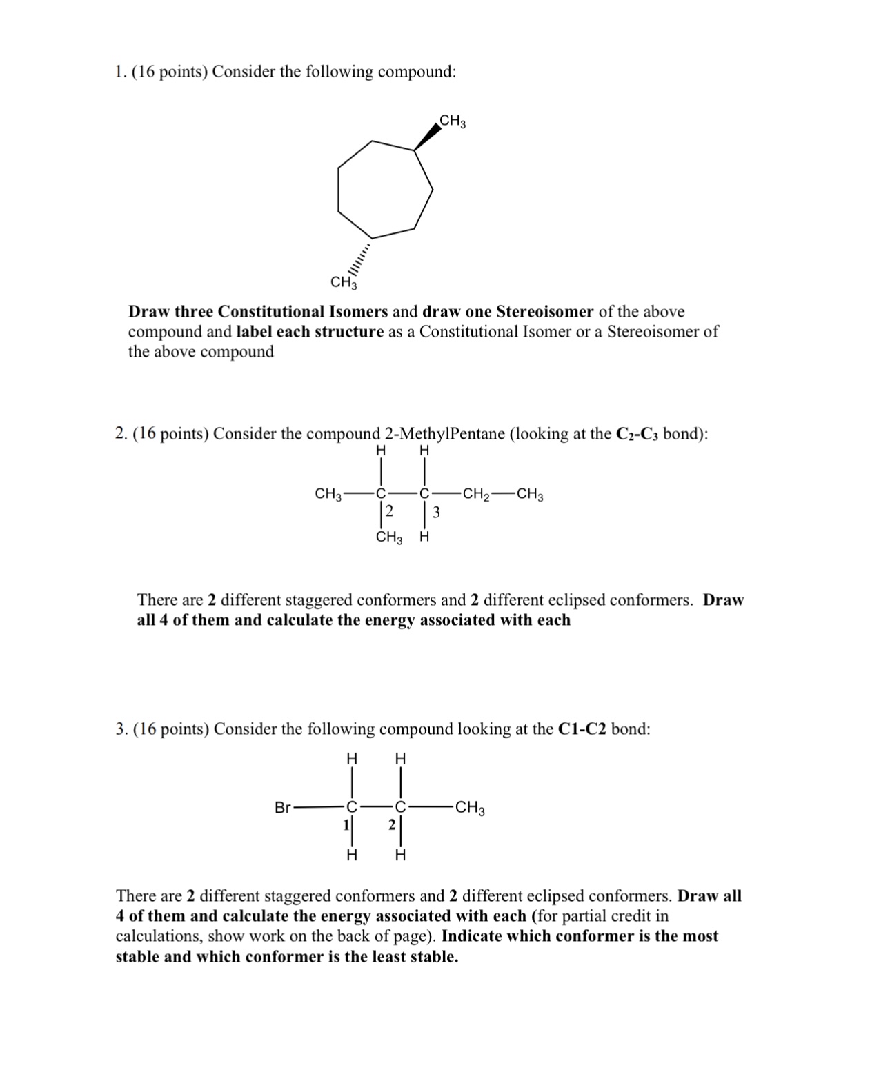 Solved (16 ﻿points) ﻿Consider the following compound:Draw | Chegg.com
