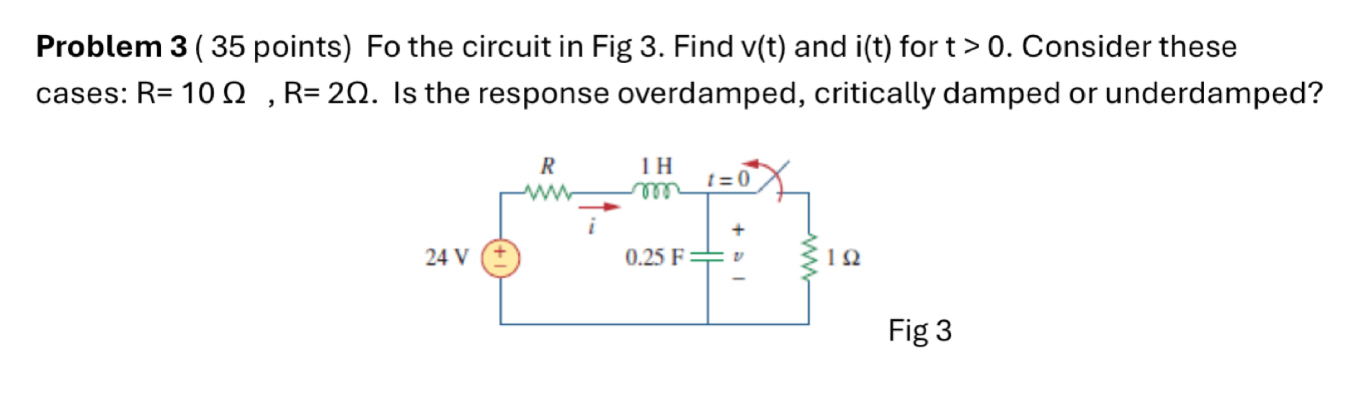 Solved by an EXPERT Problem 3 ( 35 ﻿points) ﻿Fo the circuit in Fig 3. | Chegg.com