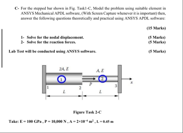 Solved C- ﻿For the stepped bar shown in Fig. Task1-C, ﻿Model | Chegg.com