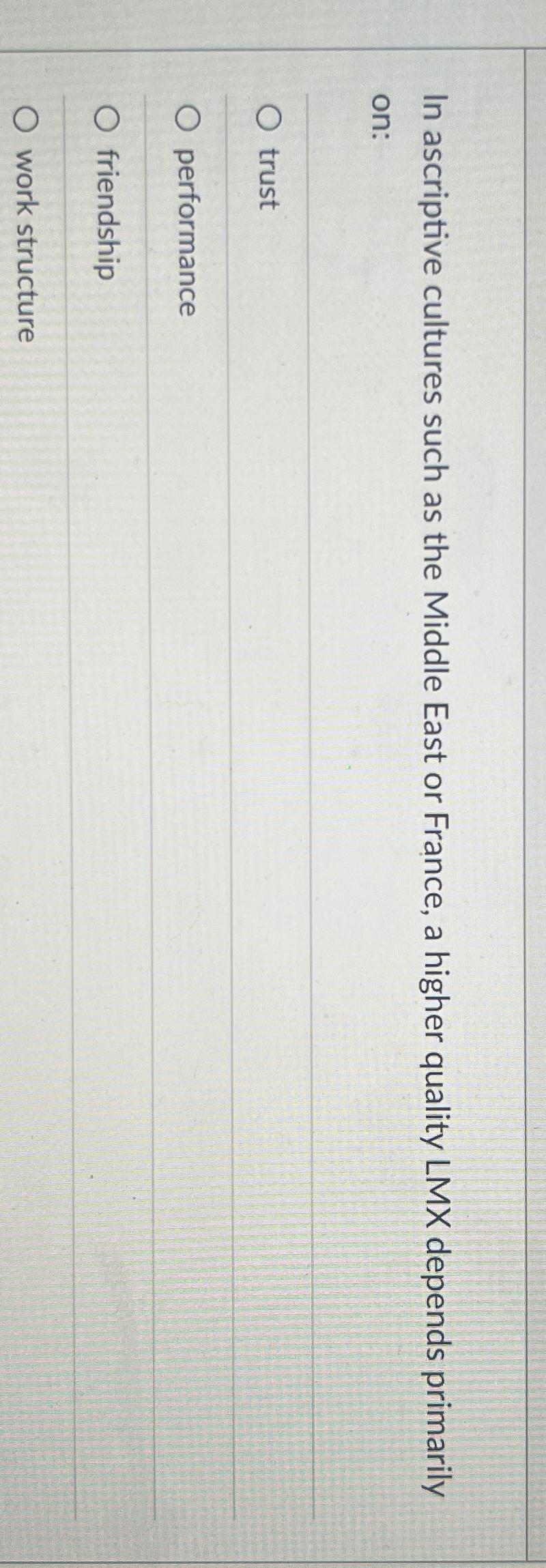 Solved In ascriptive cultures such as the Middle East or | Chegg.com