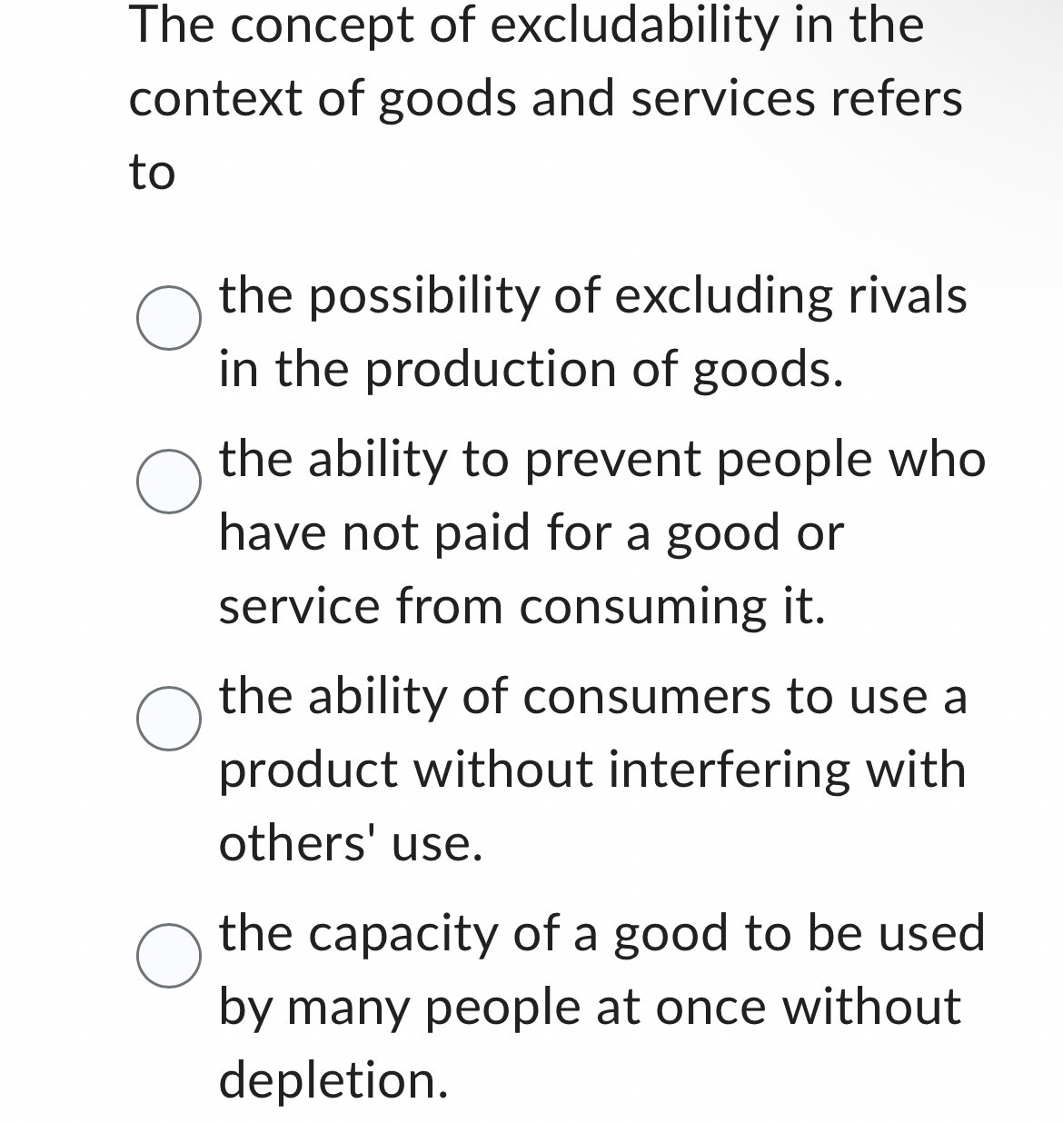 Solved The concept of excludability in the context of goods | Chegg.com