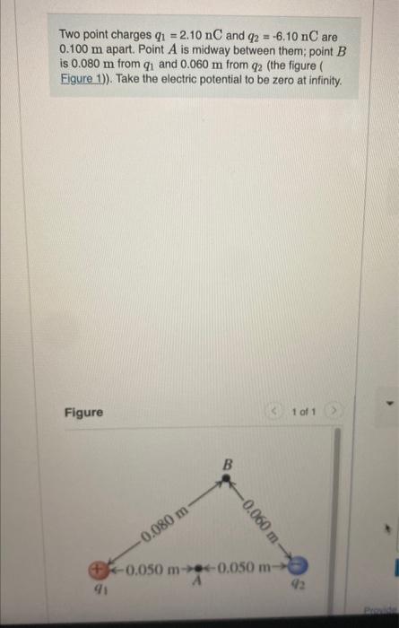 Solved Two point charges q1=2.10nC and q2=−6.10nC are 0.100 | Chegg.com