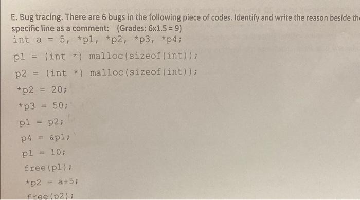Solved E. Bug tracing. There are 6 bugs in the following | Chegg.com