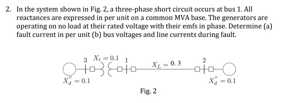 Solved In the system shown in Fig. 2, ﻿a three-phase short | Chegg.com