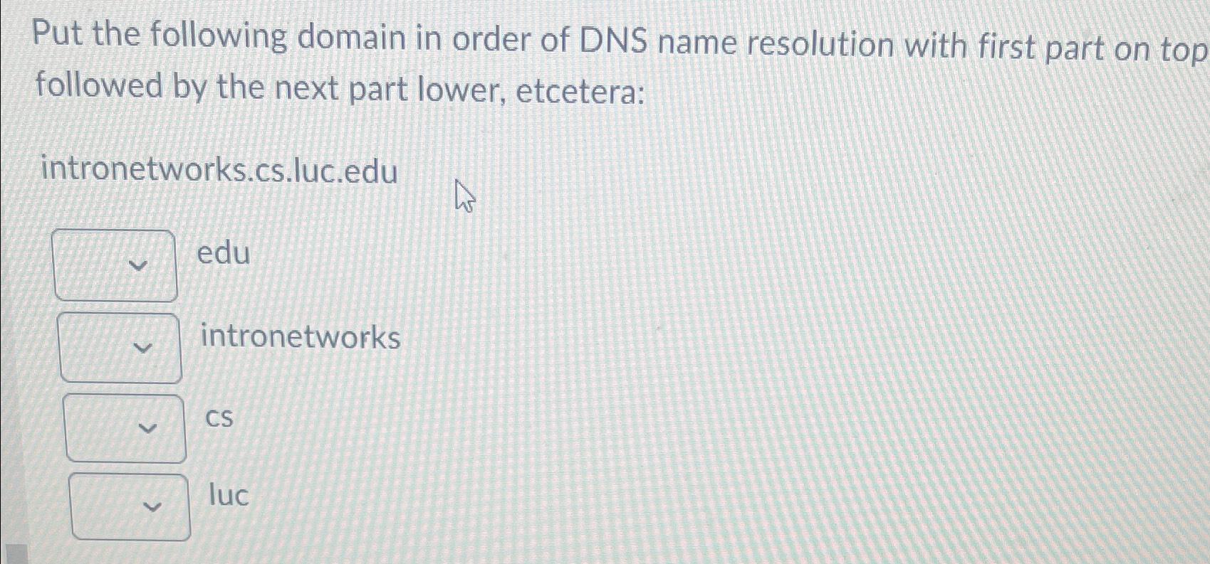 Solved Put the following domain in order of DNS name | Chegg.com