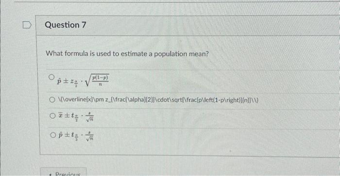 What formula is used to estimate a population mean? | Chegg.com