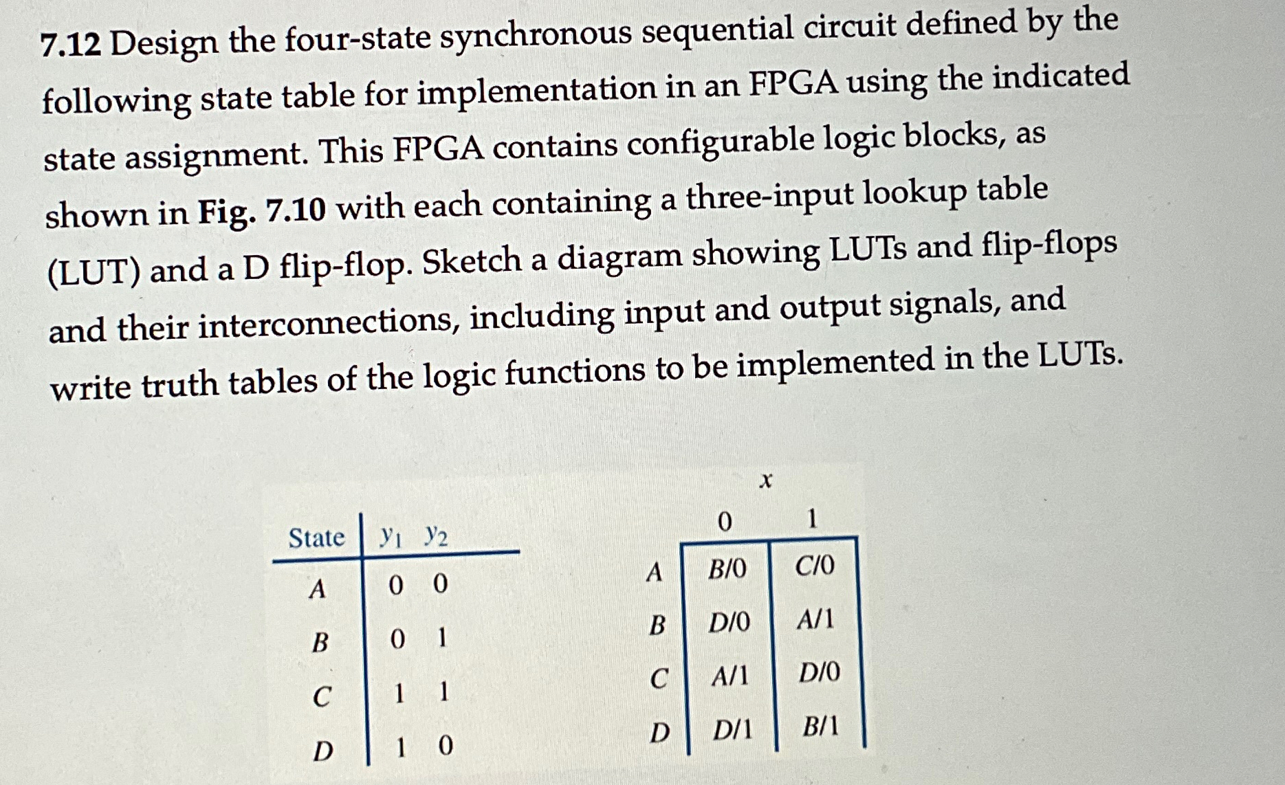 7.12 ﻿Design the four-state synchronous sequential | Chegg.com