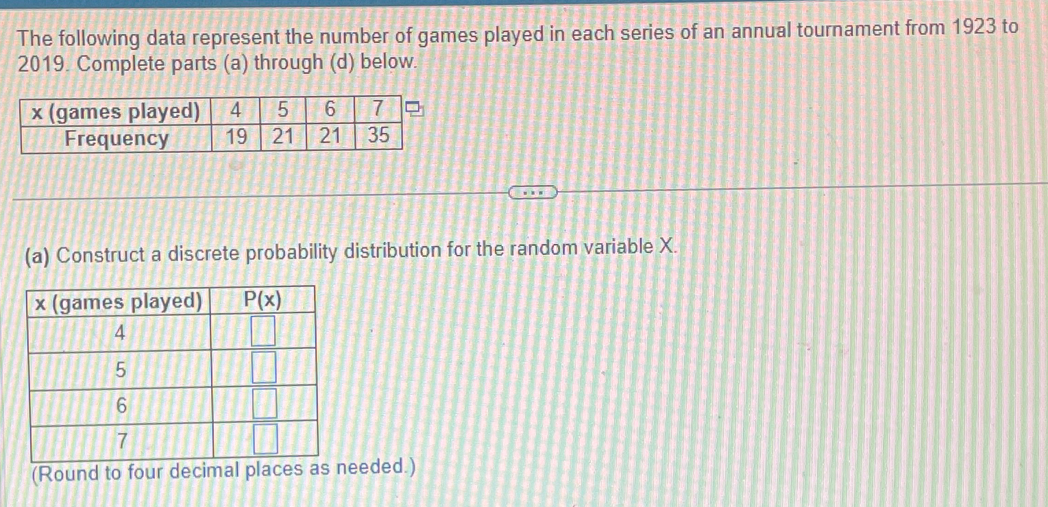 Solved The following data represent the number of games | Chegg.com