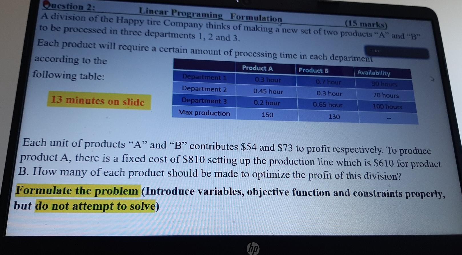 Solved Question 2 Linear Programing Formulation 15 Marks