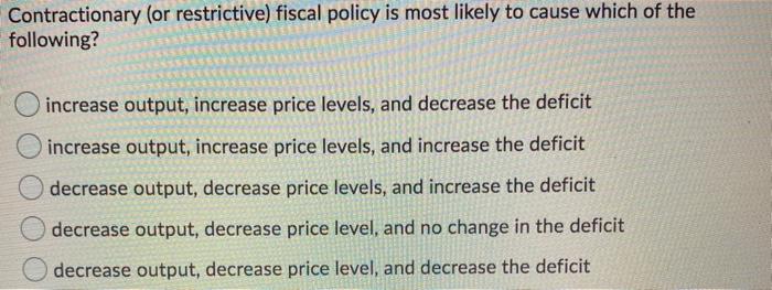 Solved Contractionary (or restrictive) fiscal policy is most | Chegg.com