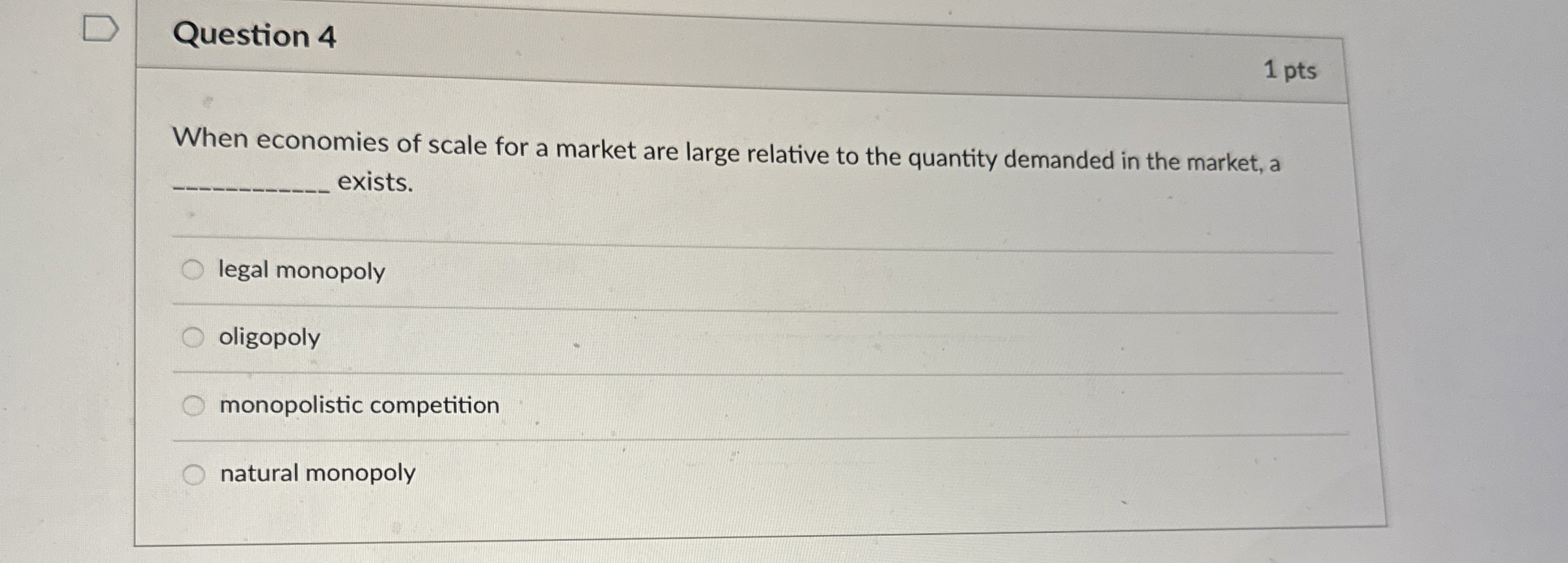 Solved Question 41 ﻿ptsWhen economies of scale for a market | Chegg.com