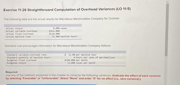 Solved Exercise 11-26 Straightforward Computation of | Chegg.com