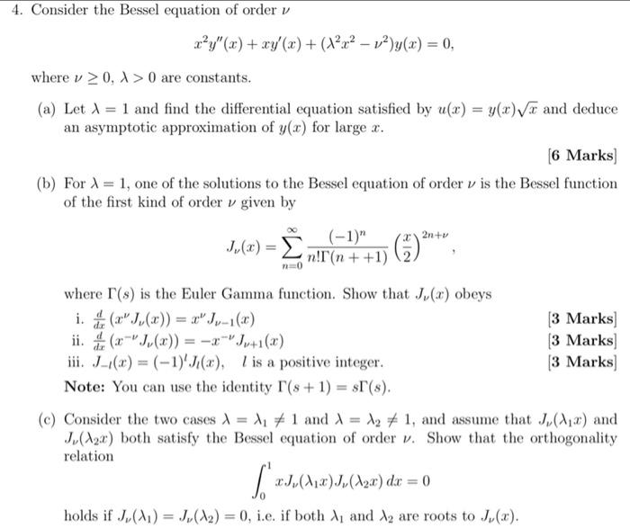 Solved 4. Consider the Bessel equation of order ν | Chegg.com
