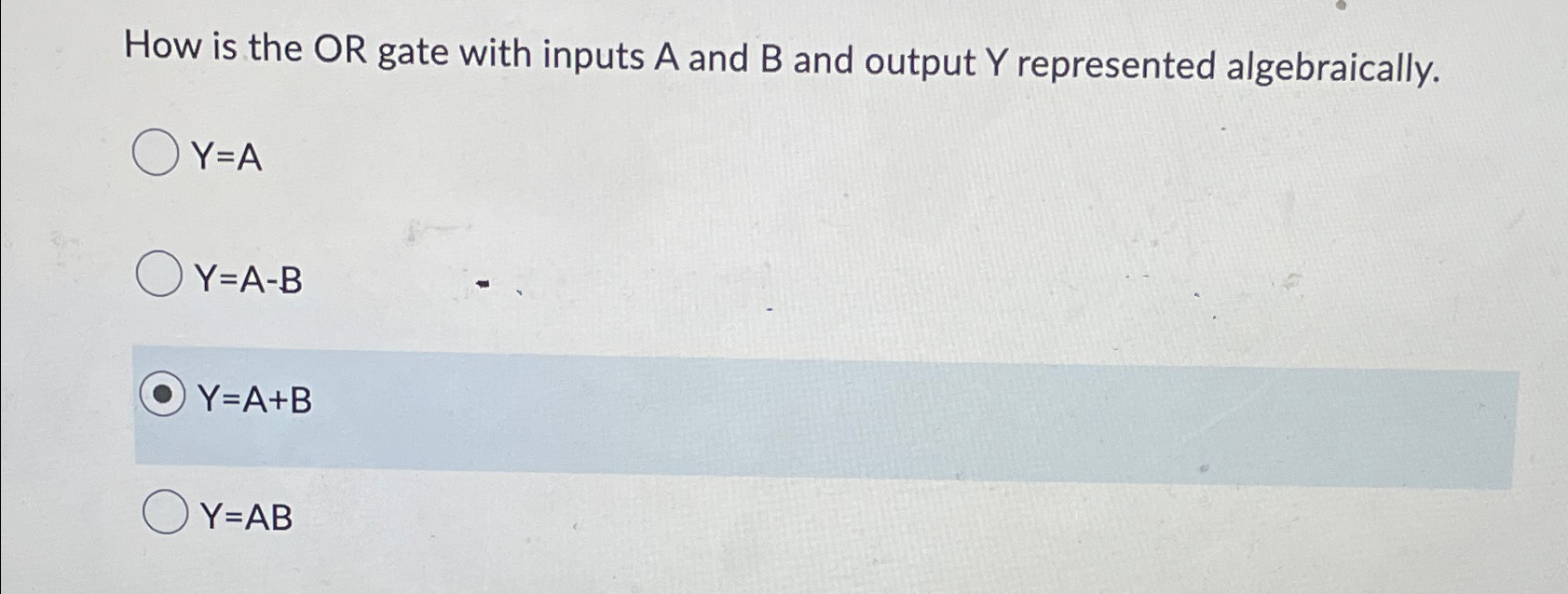 Solved How is the OR gate with inputs A and B ﻿and output Y | Chegg.com