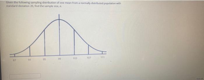 Solved Given the following sampling distribution of one mean | Chegg.com
